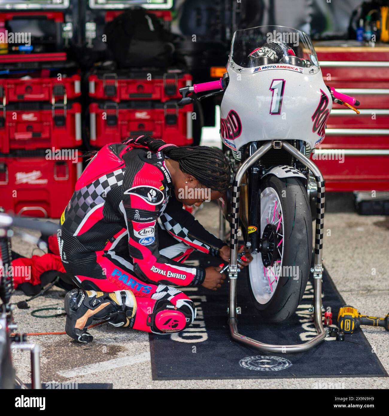 June 01, 2024: 20 year-old Royal Enfield rider #1 Mikayla Moore works ...