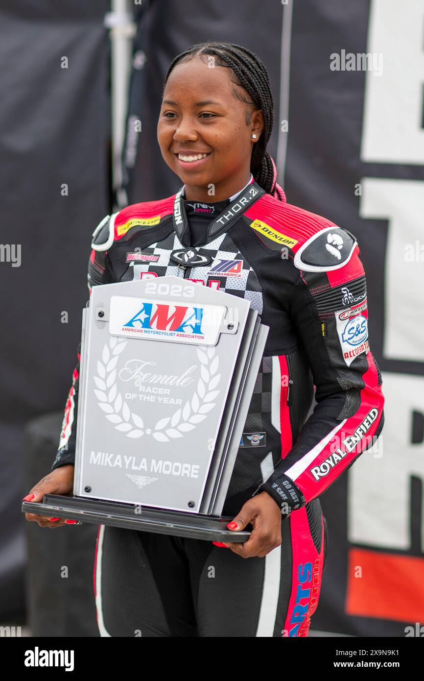 June 01, 2024: 20 year-old Royal Enfield rider #1 Mikayla Moore accepts ...