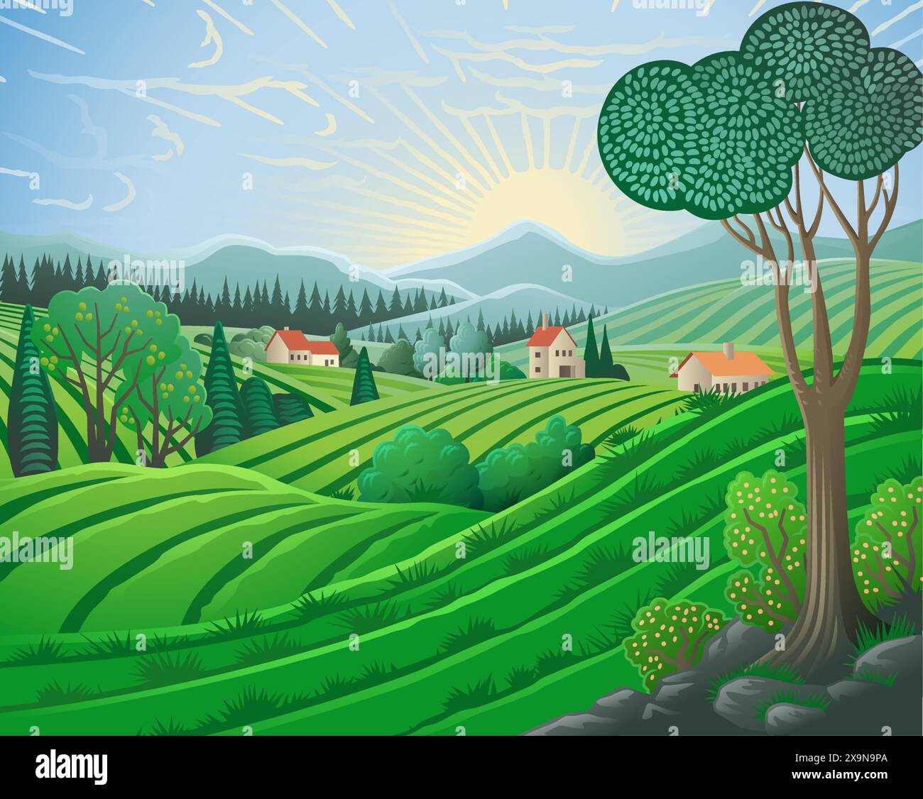 Landscape vineyard hills Stock Vector Images - Alamy