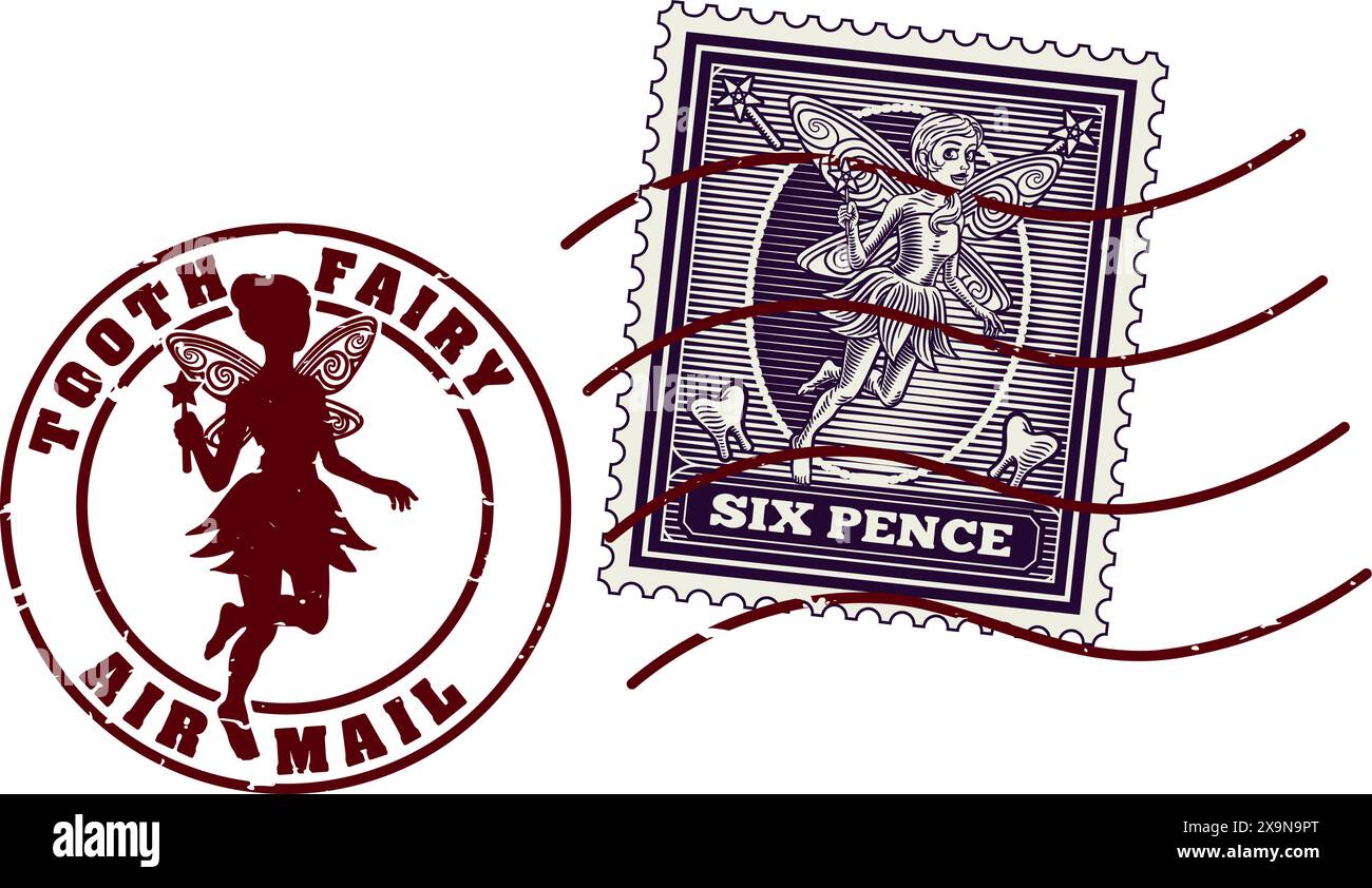 Tooth Fairy Letter Postage Post Stamps Silhouette Stock Vector Image ...