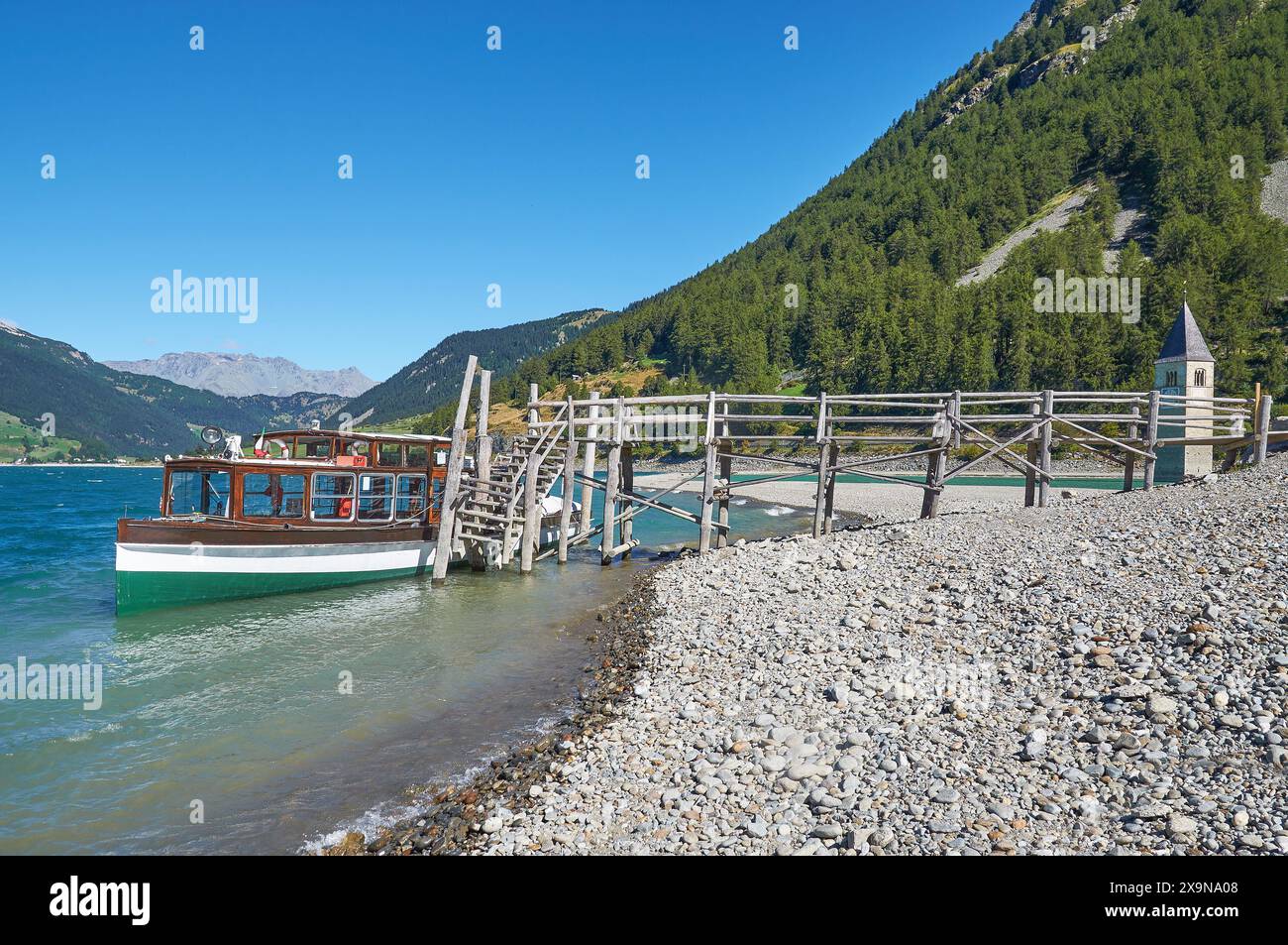 Lake Reschensee resp.Lago di Resia or Lake Resia in Val Venoasta,South ...