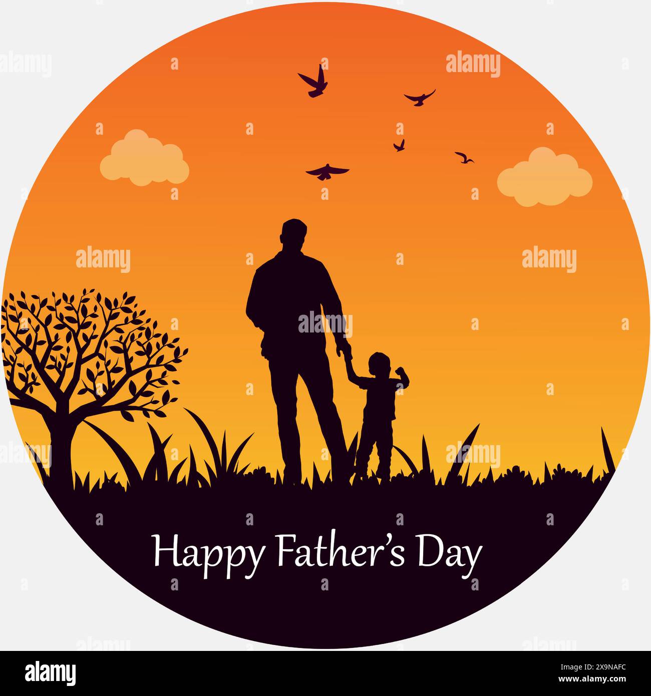 Happy Fathers day dad and son beautiful silhouette sunset scene poster ...