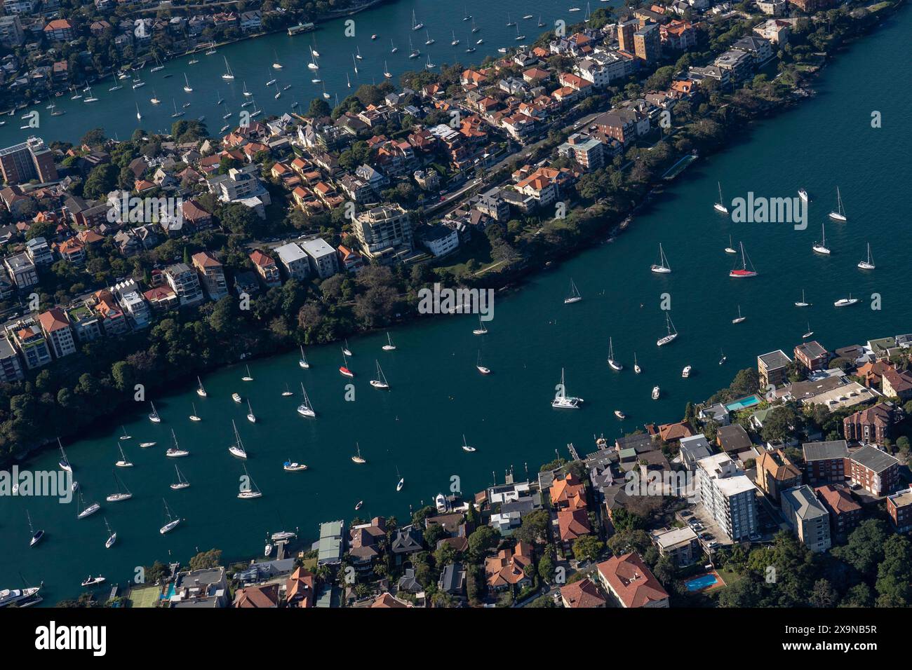 Aerial view of Neutral bay Harbour in Sydney Australia, boats from ...