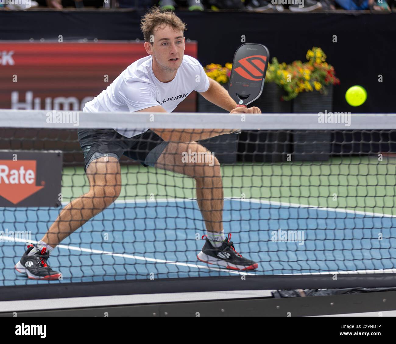 Dylan Frazier blocks the ball at the Selkirk PPA Red Rock Open in St ...