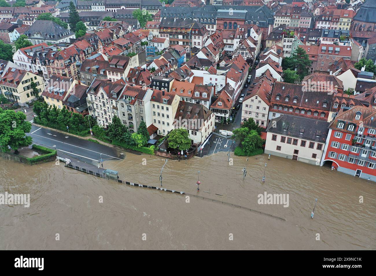 2.6.2024 Flut in Heidelberg Hochwasser in Baden Württemberg. Hier in ...