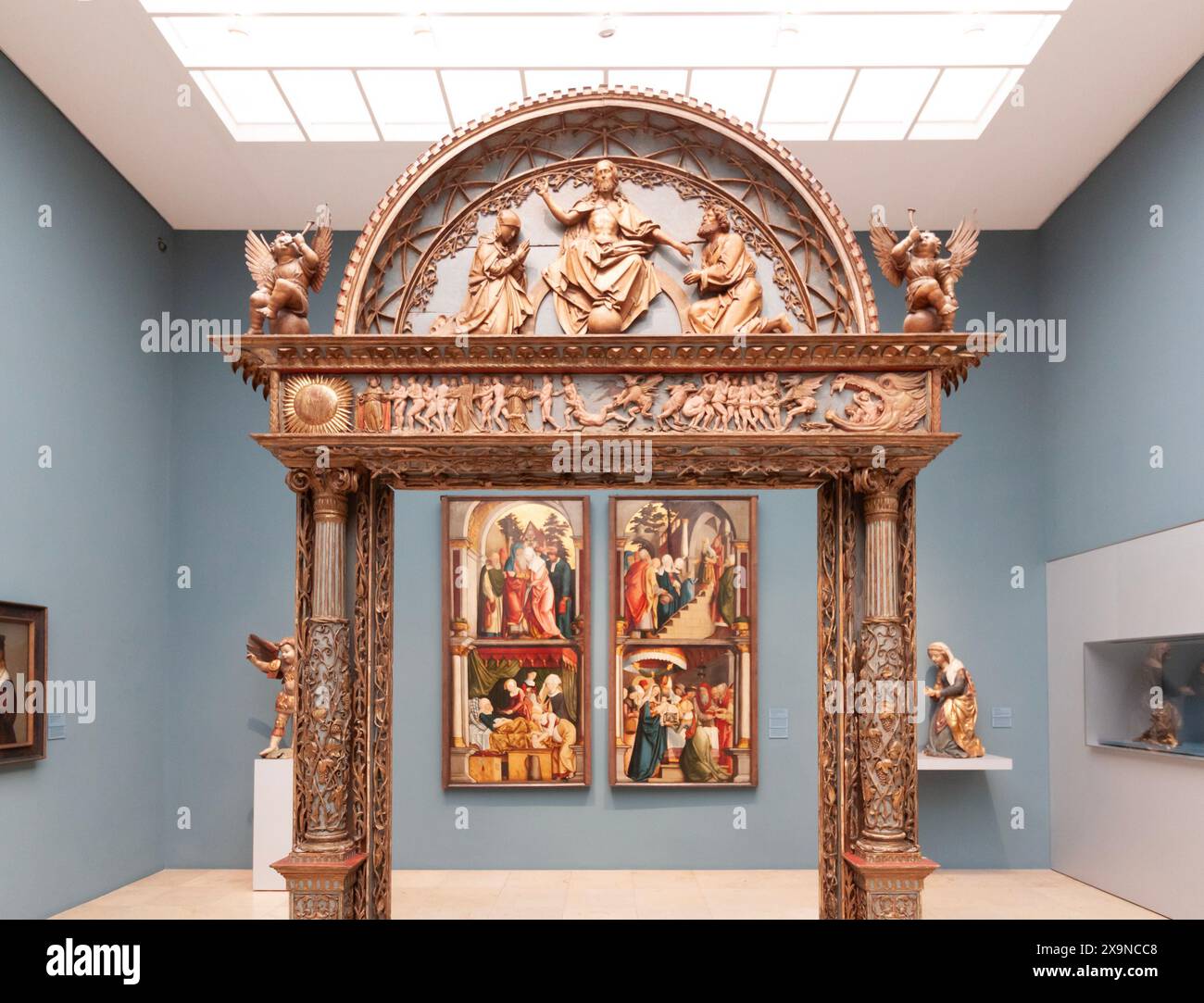 NUREMBERG, GERMANY - MAY 18, 2024: Near the altar retable, designed by ...