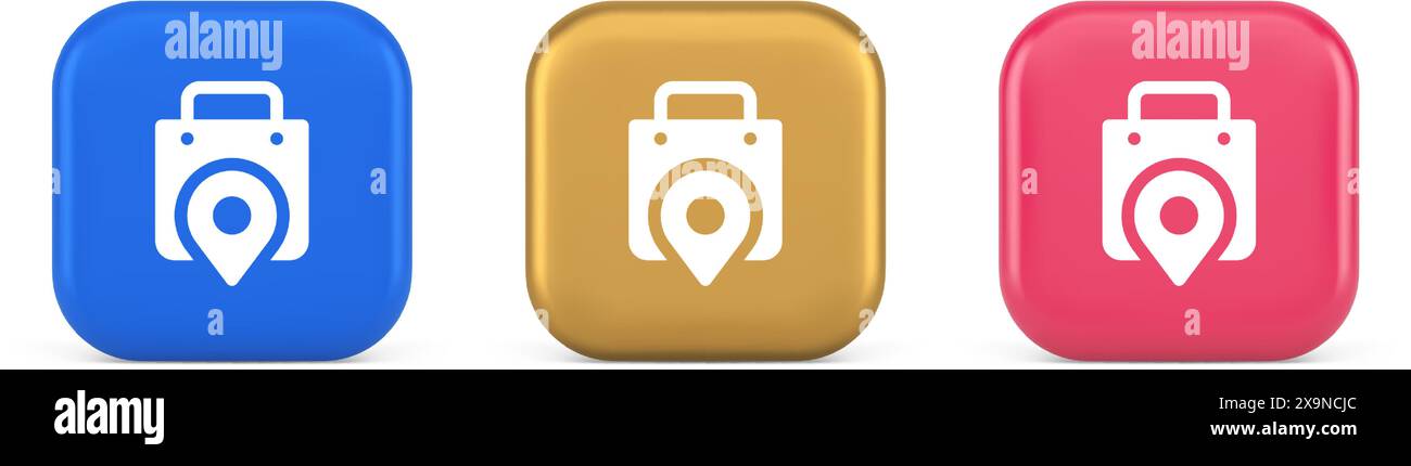 Shop location map pin with shopping bag button web app design realistic ...