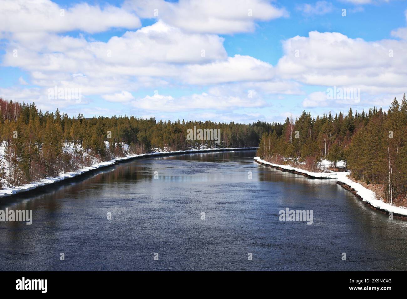 Skellefte river in northern Sweden with frozen riverbanks Stock Photo ...