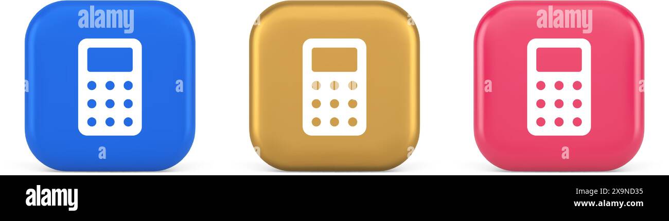 Calculator button mathematical number counting web application design 3d realistic blue gold and ...