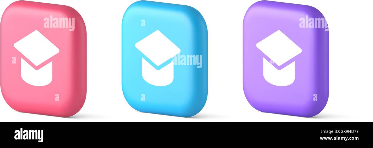 Graduation cap academic education e learning button wisdom knowledge 3d ...