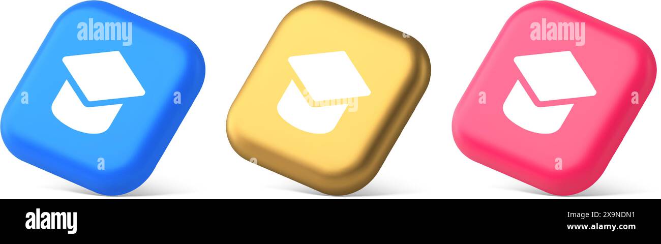 Graduation cap academic education e learning button wisdom knowledge 3d ...