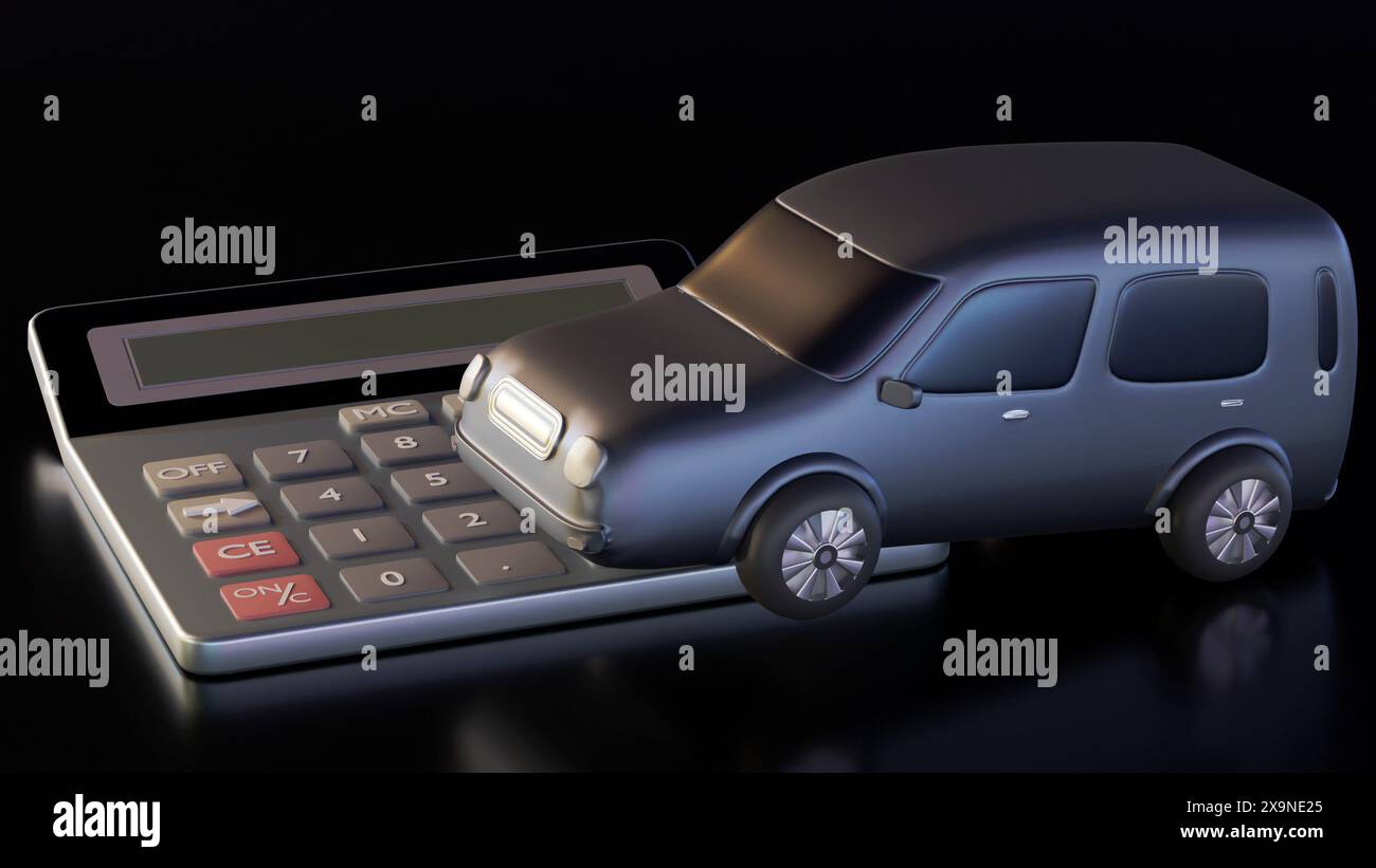 3d rendering of a modern EV car and a calculator side by side Stock ...