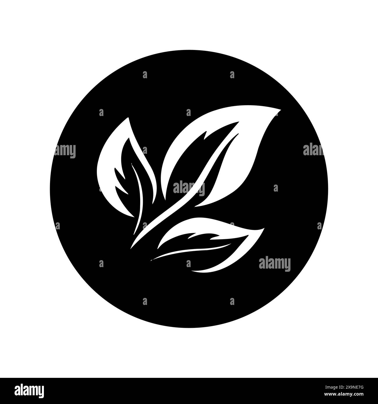 A minimalist black and white symbol depicting three leaves enclosed ...