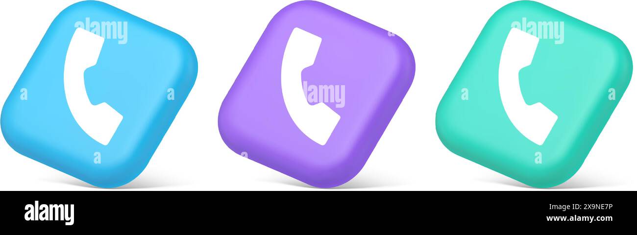 Helpline hotline call center phone handset squared button 3d realistic ...