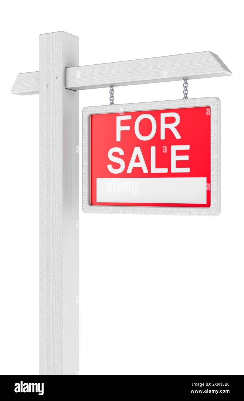 Real estate sign For Sale, 3D rendering isolated on white background ...