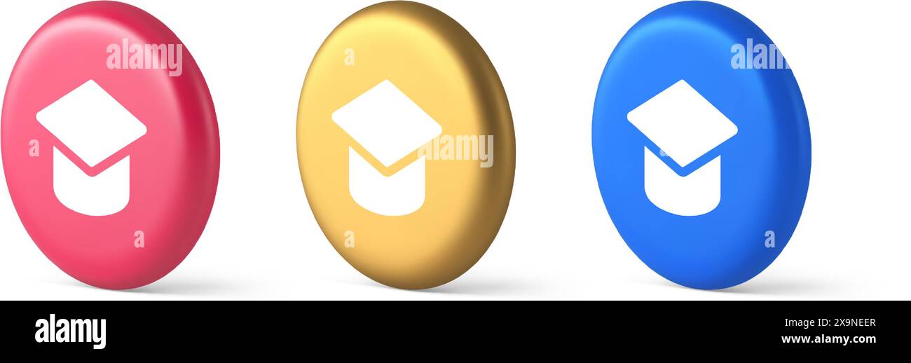 Graduation cap academic education e learning button wisdom knowledge 3d ...