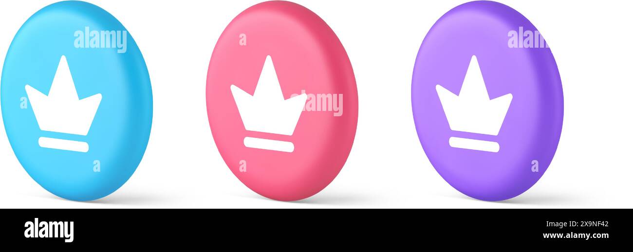 Crown button royal medieval king queen headdress web app 3d realistic ...