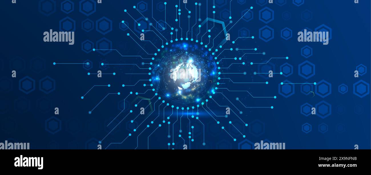 Abstract Artificial intelligence. Cloud computing. Machine learning. Technology web background ...