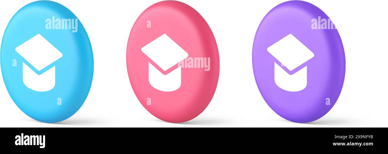 Graduation cap academic education e learning button wisdom knowledge 3d ...