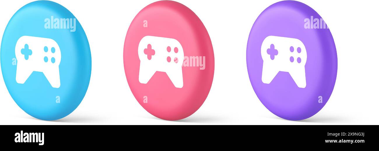 Gamepad controller virtual gaming connect button joystick joypad web app 3d realistic blue pink ...