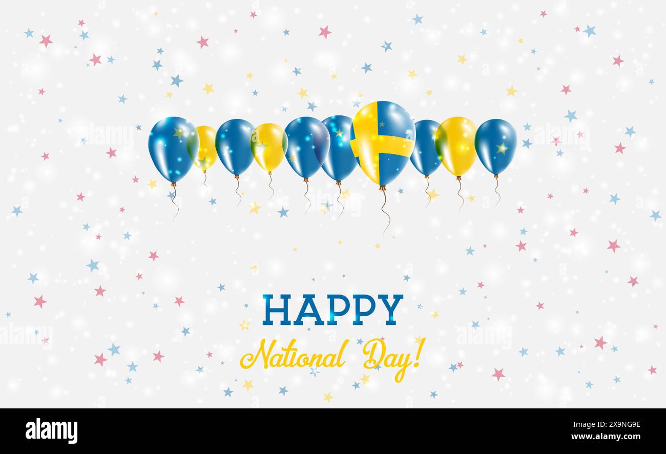 Sweden Independence Day Sparkling Patriotic Poster. Row of Balloons in ...