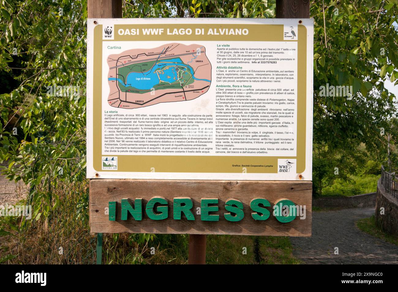 Information sign at the entrance of Lake of Alviano WWF oasis, Terni ...