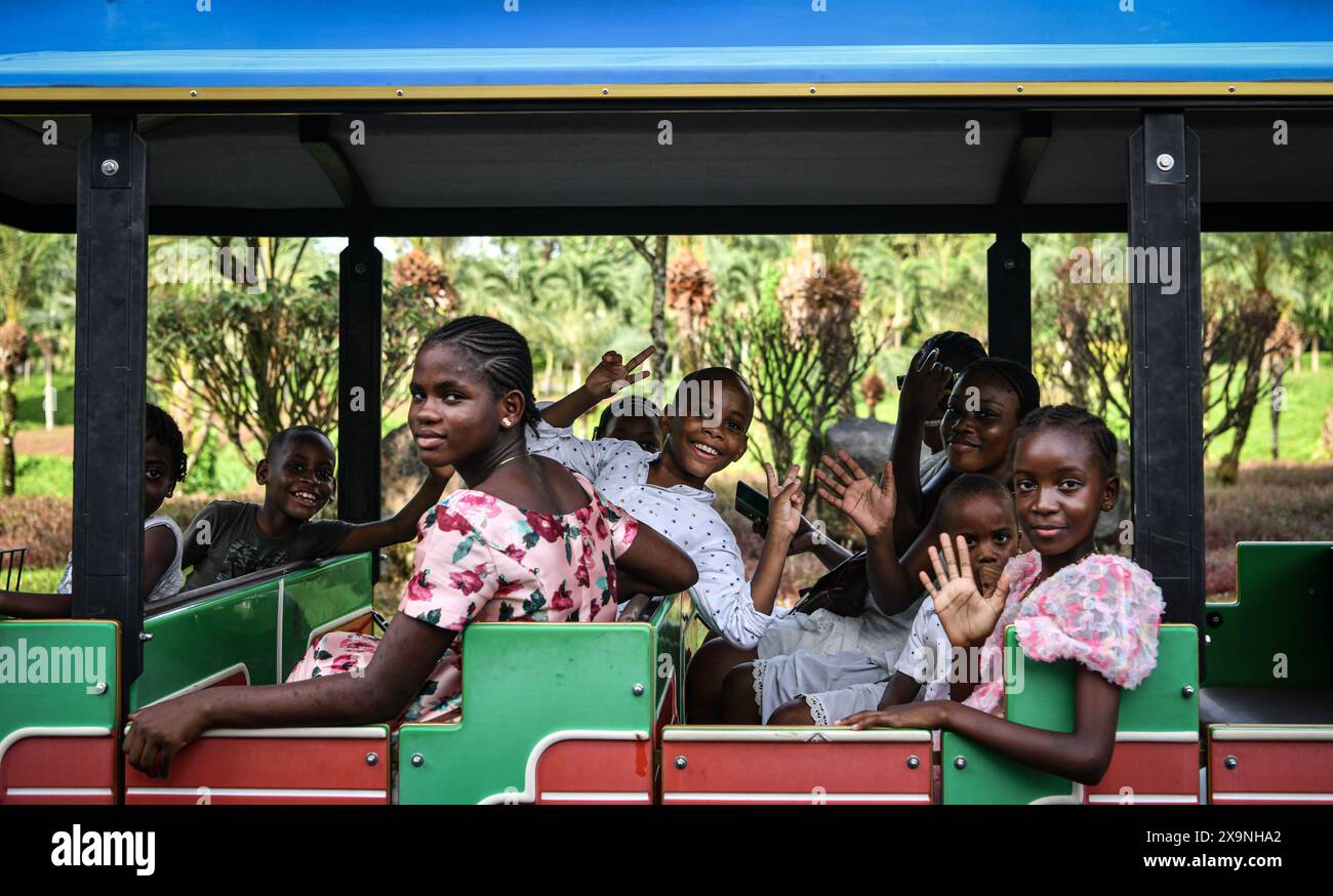 Malabo, Equatorial Guinea. 19th May, 2024. Visitors take a sightseeing ...