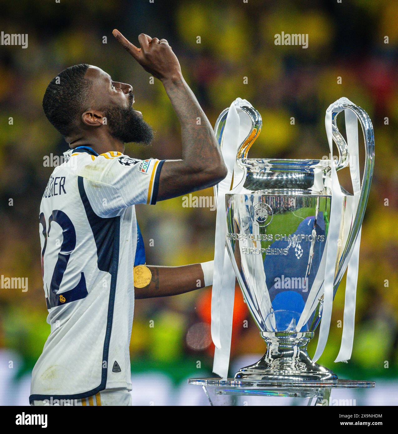 London, England. 01st Jun 2024. Antonio Rüdiger (Real) with Trophy ...