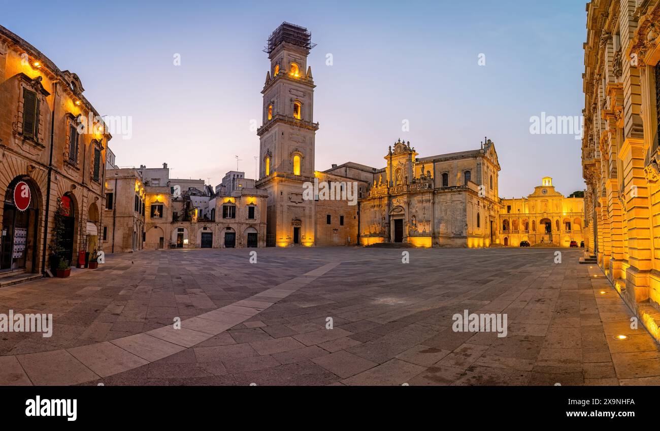 Panorama of the empty Piazza del Duomo in Lecce, Italy, at dawn Stock ...