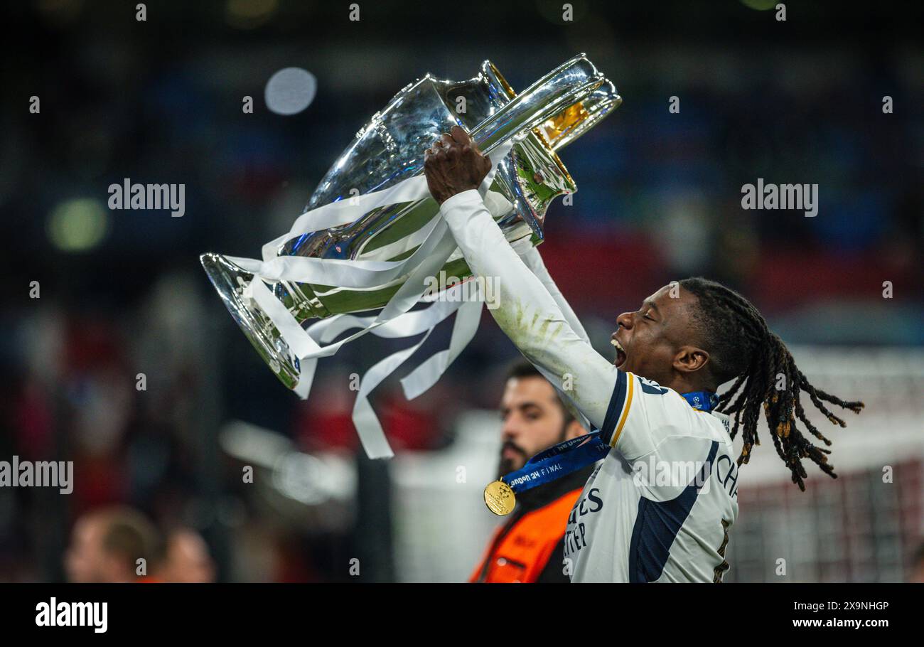 London, England. 01st Jun 2024. Eduardo Camavinga (Real) with Trophy ...