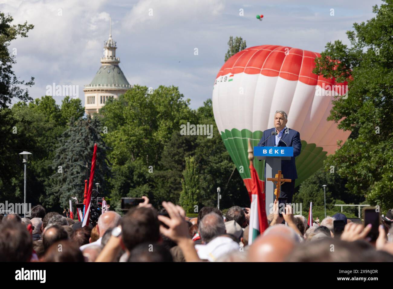 Budapest, Hungary. 1st June, 2024. Hungarian Prime Minister Viktor Orban addresses his ...