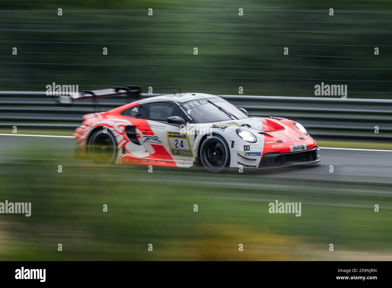01 June 2024, Rhineland-Palatinate, Nürburg: The Porsche 911 GT3 R (992 ...
