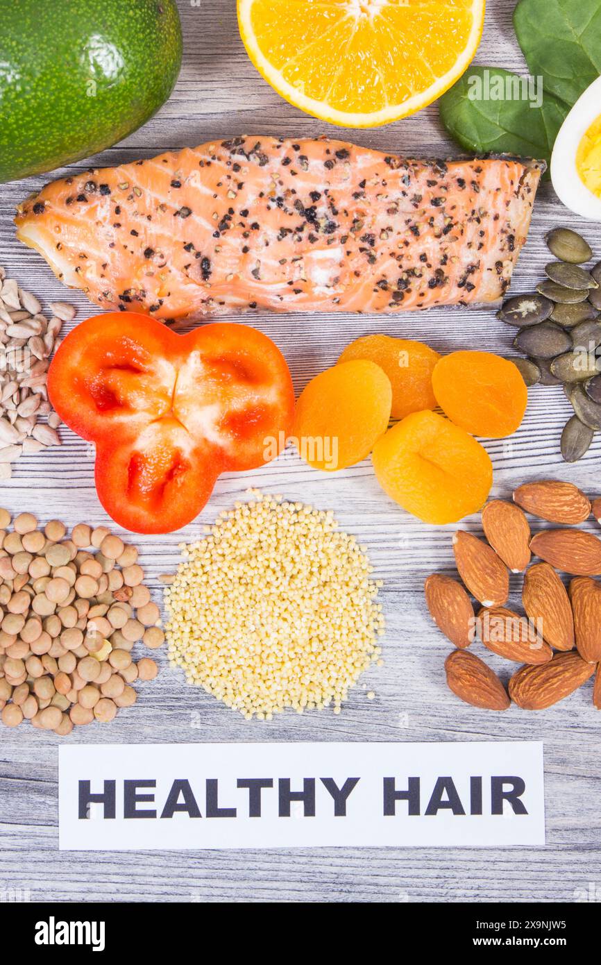 Various nutritious products or ingredients containing natural vitamins ...