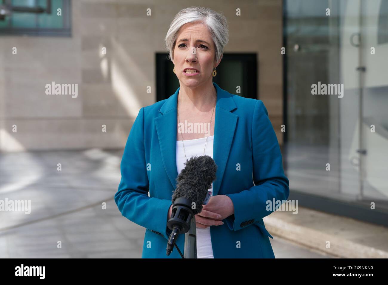 Deputy leader of the Liberal Democrats Daisy Cooper speaks to the media ...