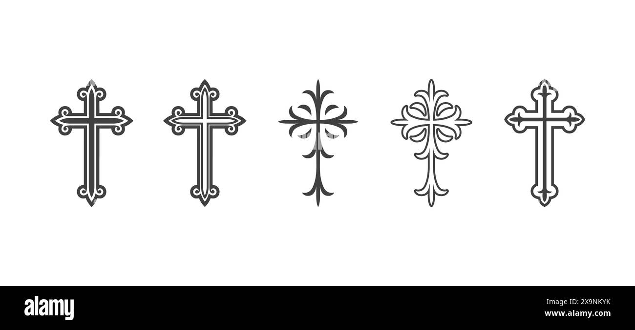 Flat Vector Black Christian Cross Icons Set Isolated on a White ...
