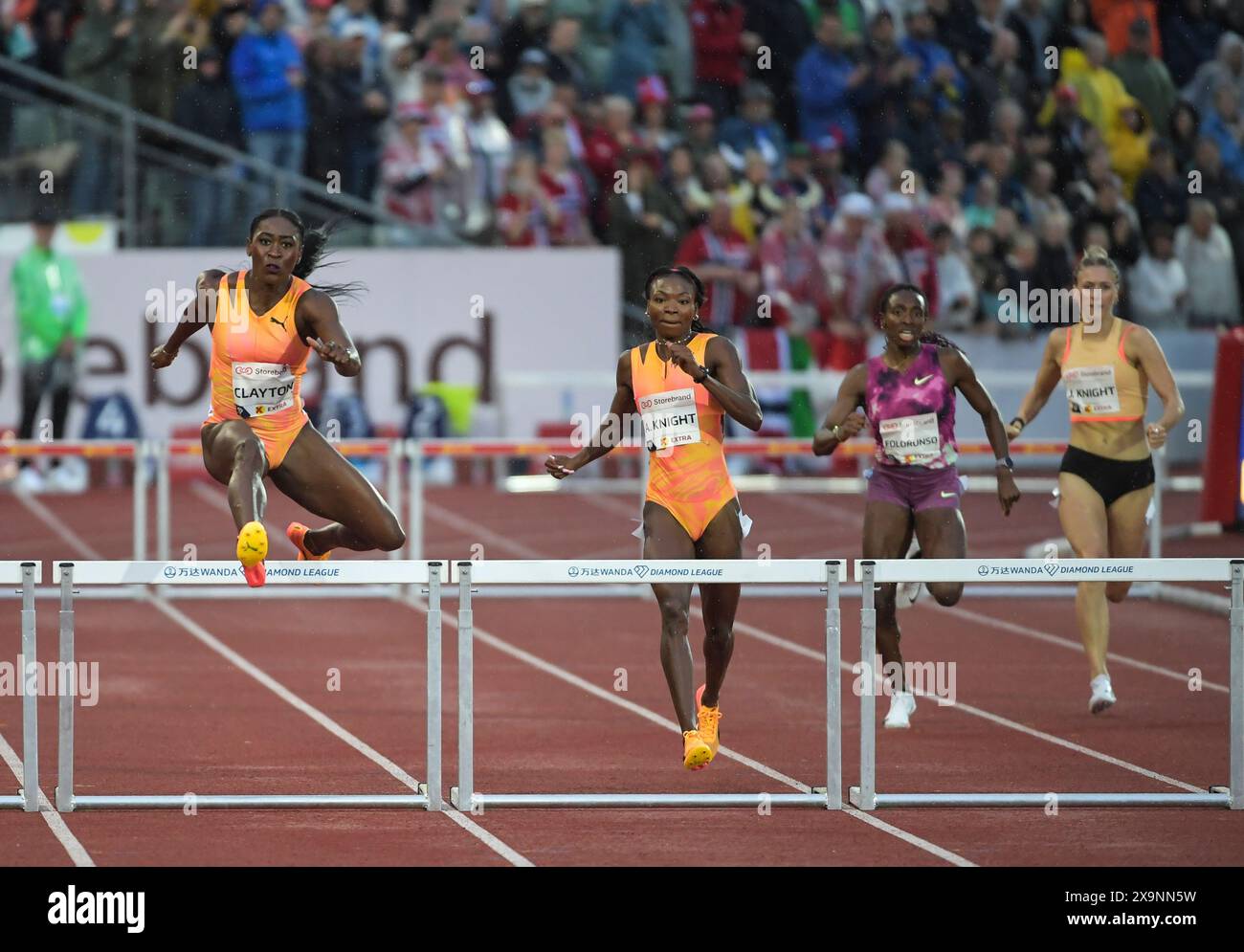Rushell Clayton of Jamaica competing in the women’s 400m hurdles at the ...