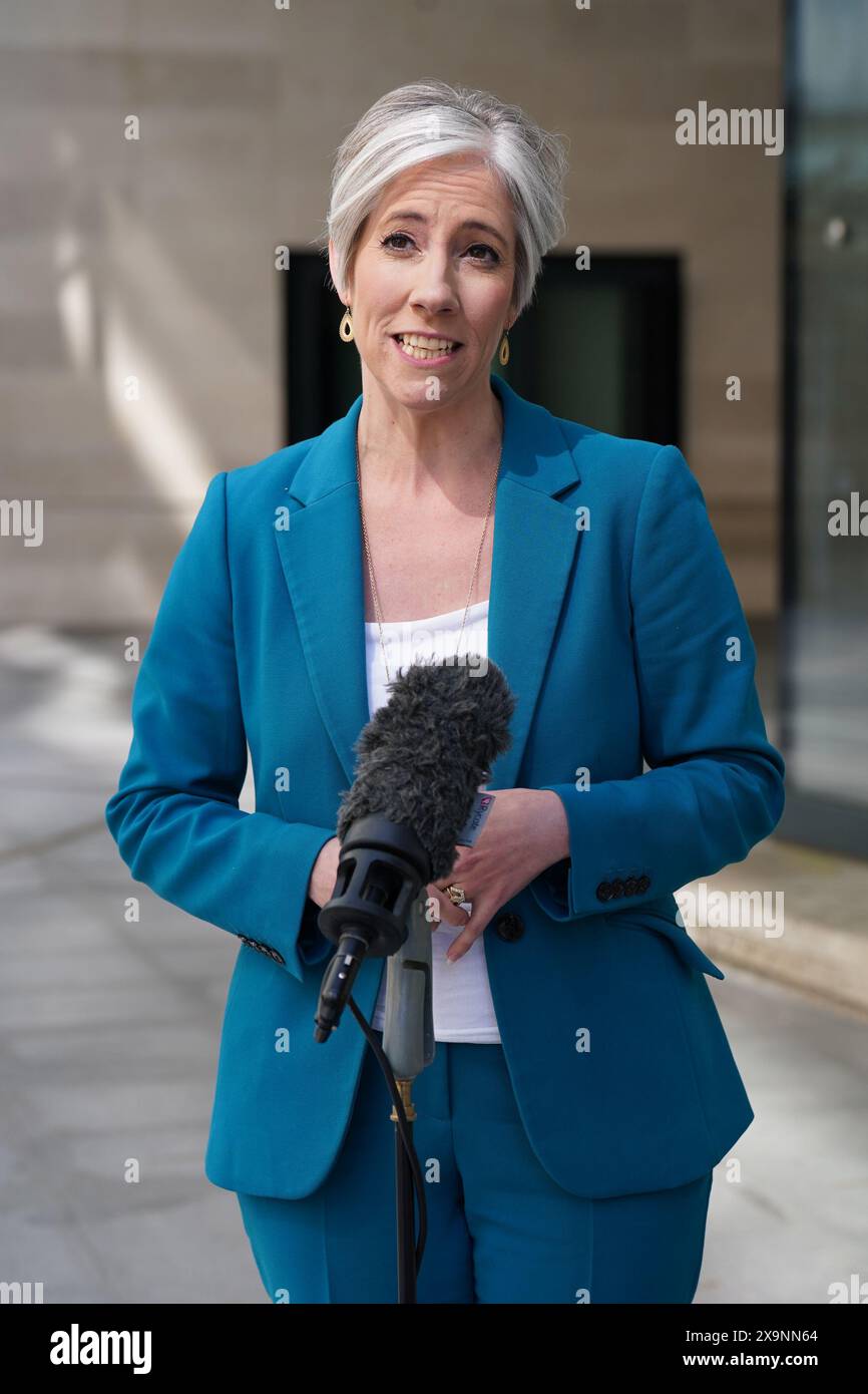 Deputy leader of the Liberal Democrats Daisy Cooper speaks to the media ...