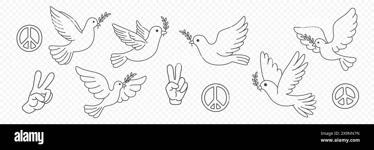 Vector Symbols of Peace - Hand Gesture, Dove, Olive Branch Design ...