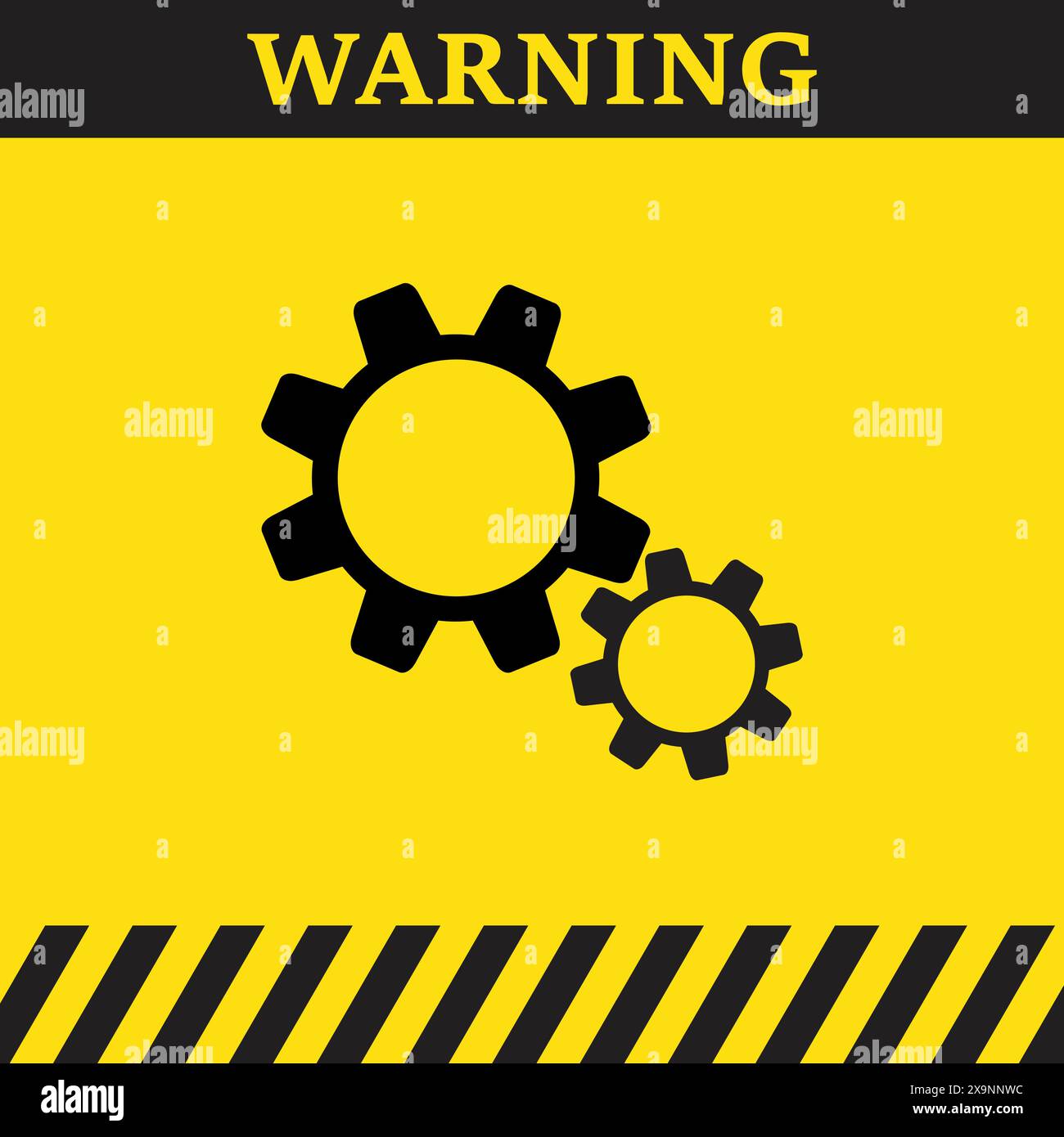 Warning symbol on yellow background with silhouette of rotating gear ...
