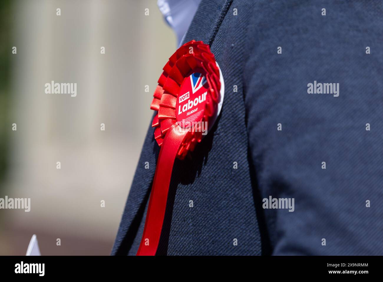 Labour Party rosette on a suit lapel, UK 2024 Stock Photo - Alamy