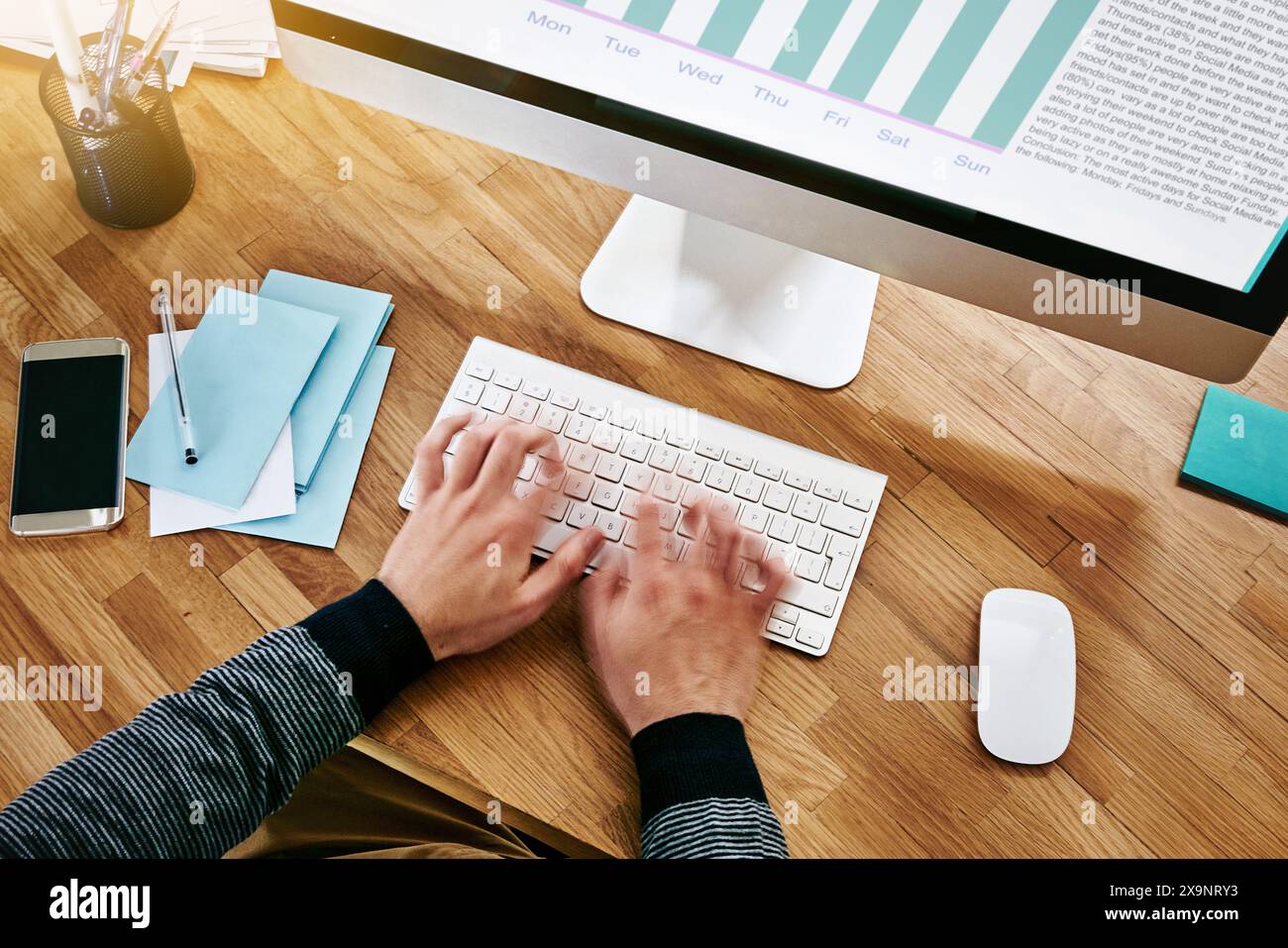 Business man, hands and computer in closeup for financial review with ...