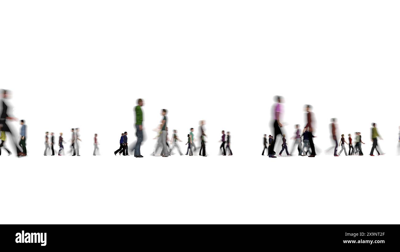 Crowd of people blurred walk on white bg 3d render Stock Photo - Alamy