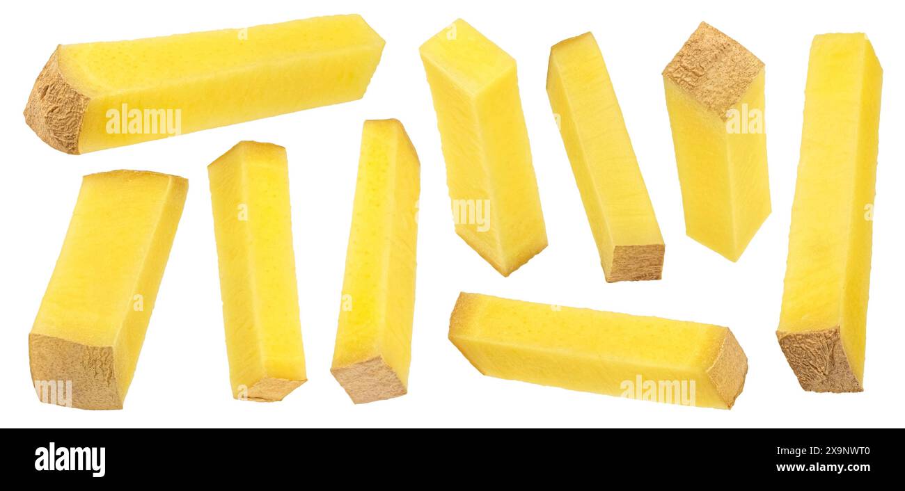 Ginger root sticks isolated on white background, full depth of field ...