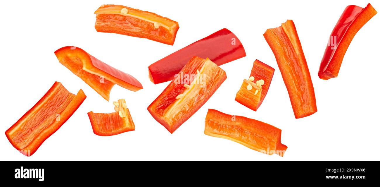Bell pepper sticks, sliced paprika isolated on white background Stock ...