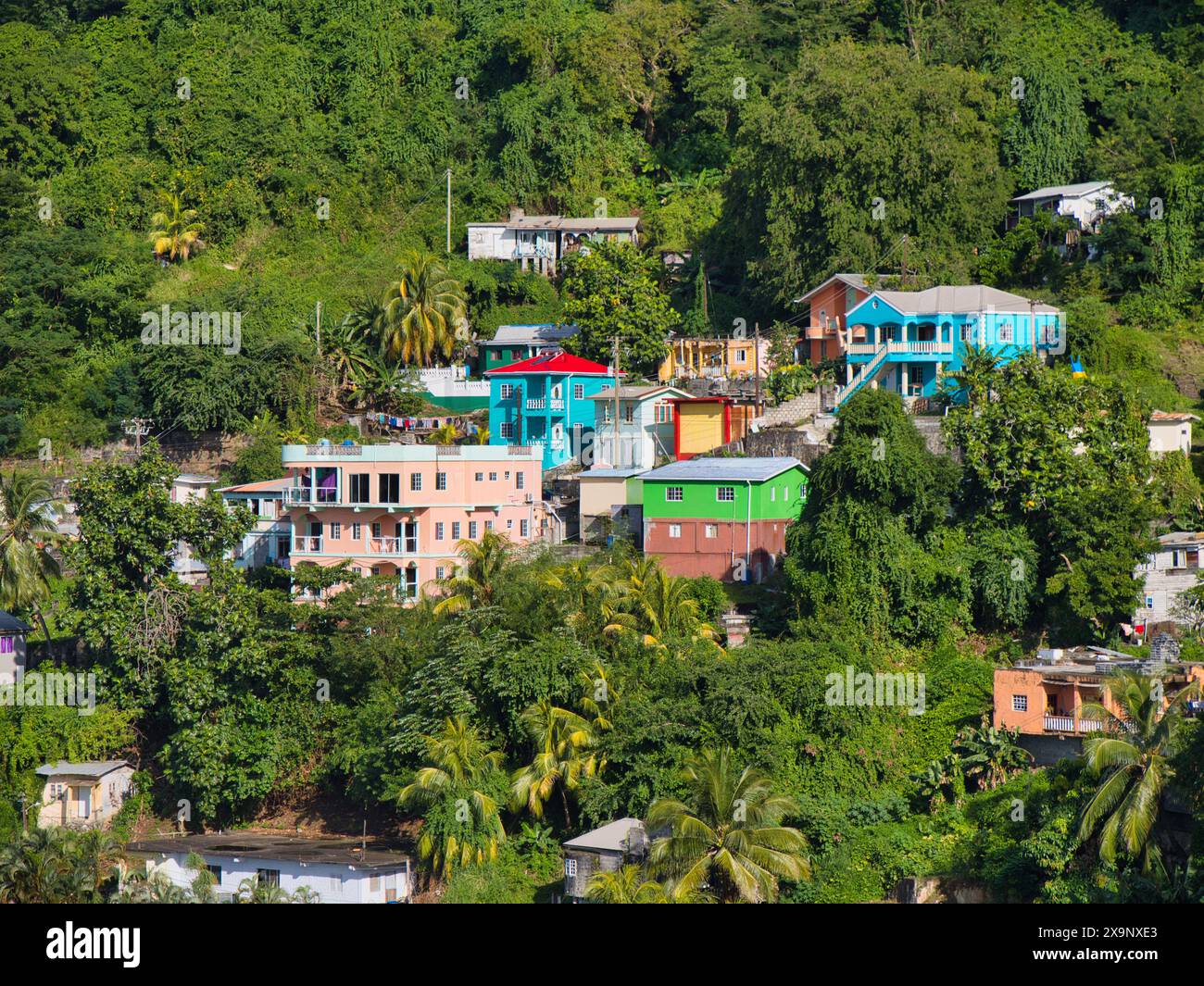 Kingstown, St Vincent - Jan 29 2024: Colourful houses near surrounded ...