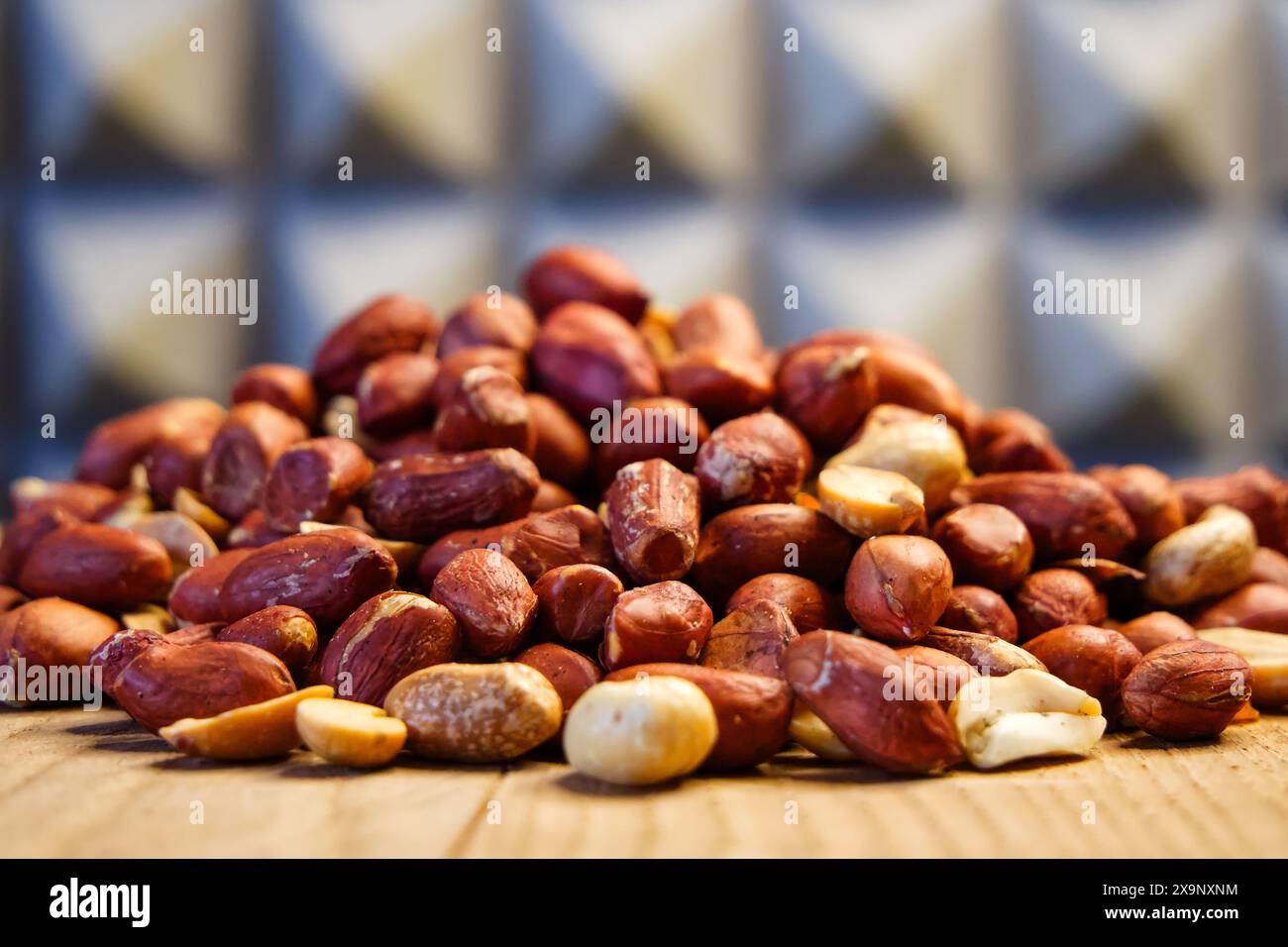Fresh Produce Display. Fresh peanuts on wood, conveying natural and ...