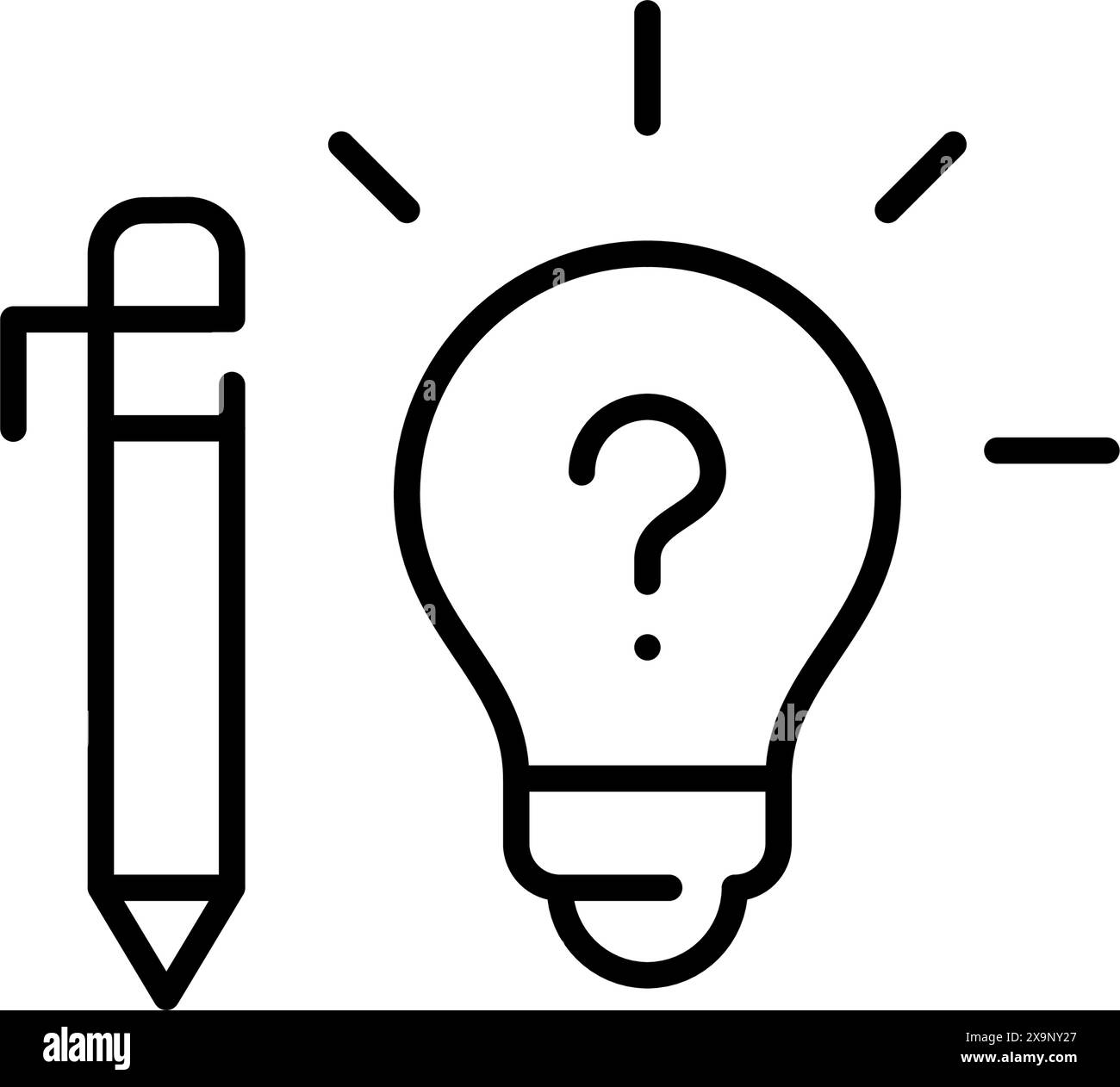 Pen, light bulb and question mark. Expressing ideas through creative ...