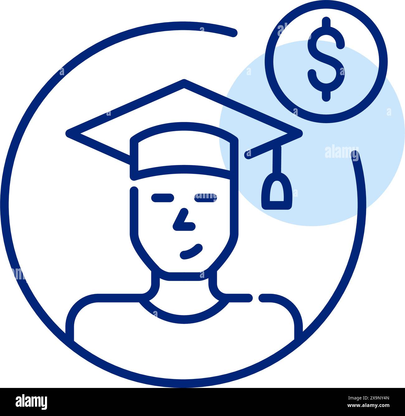 Man wearing mortarboard. Graduate avatar and dollar sign. Tuition fee ...