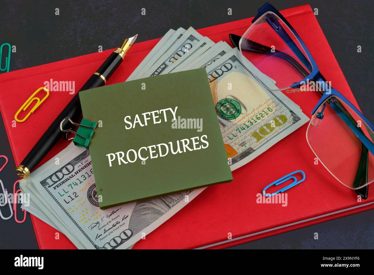 Safety and Health at Work Concepts. SAFETY PROCEDURES on a sticker on ...