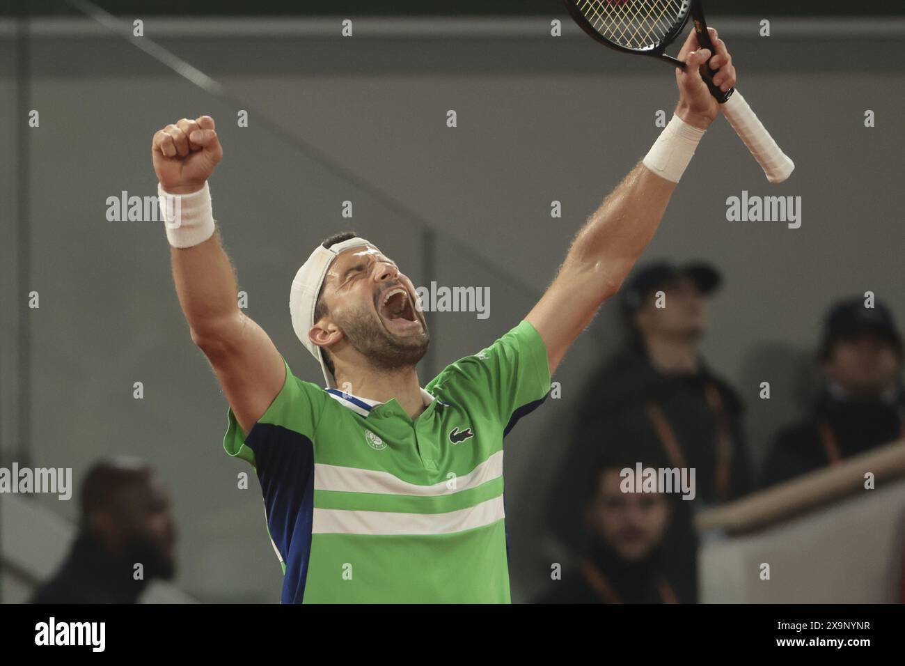 Grigor Dimitrov of Bulgaria celebrates his third round victory during ...
